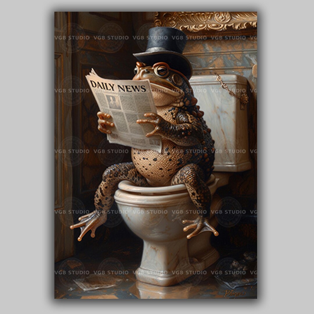Toad Bathroom Art Funny Animal Toilet Print Whimsical Amphibian Decor ...
