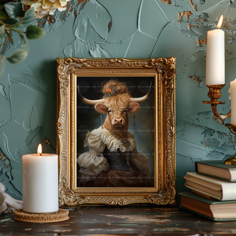 Highland Cow Lady Royalty Victorian Portrait Print, Regal Highland Cow ...