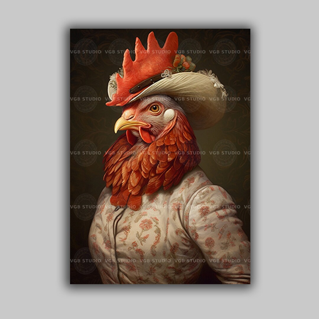 Victorian Chicken Art Print Whimsical Hen Portrait Dressed Chicken Bird ...