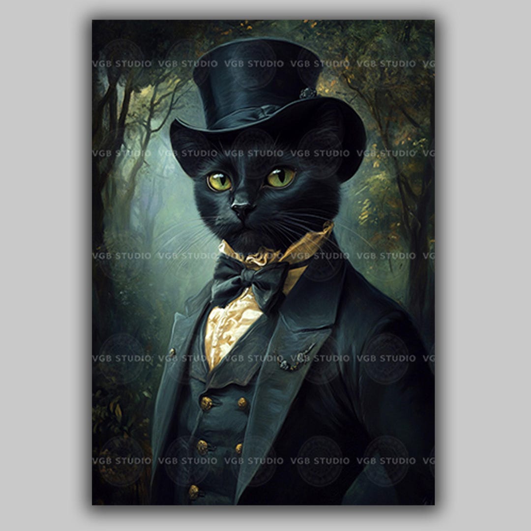 Dapper Black Cat Fine Art Print, Victorian Cat in Top Hat, Whimsical ...