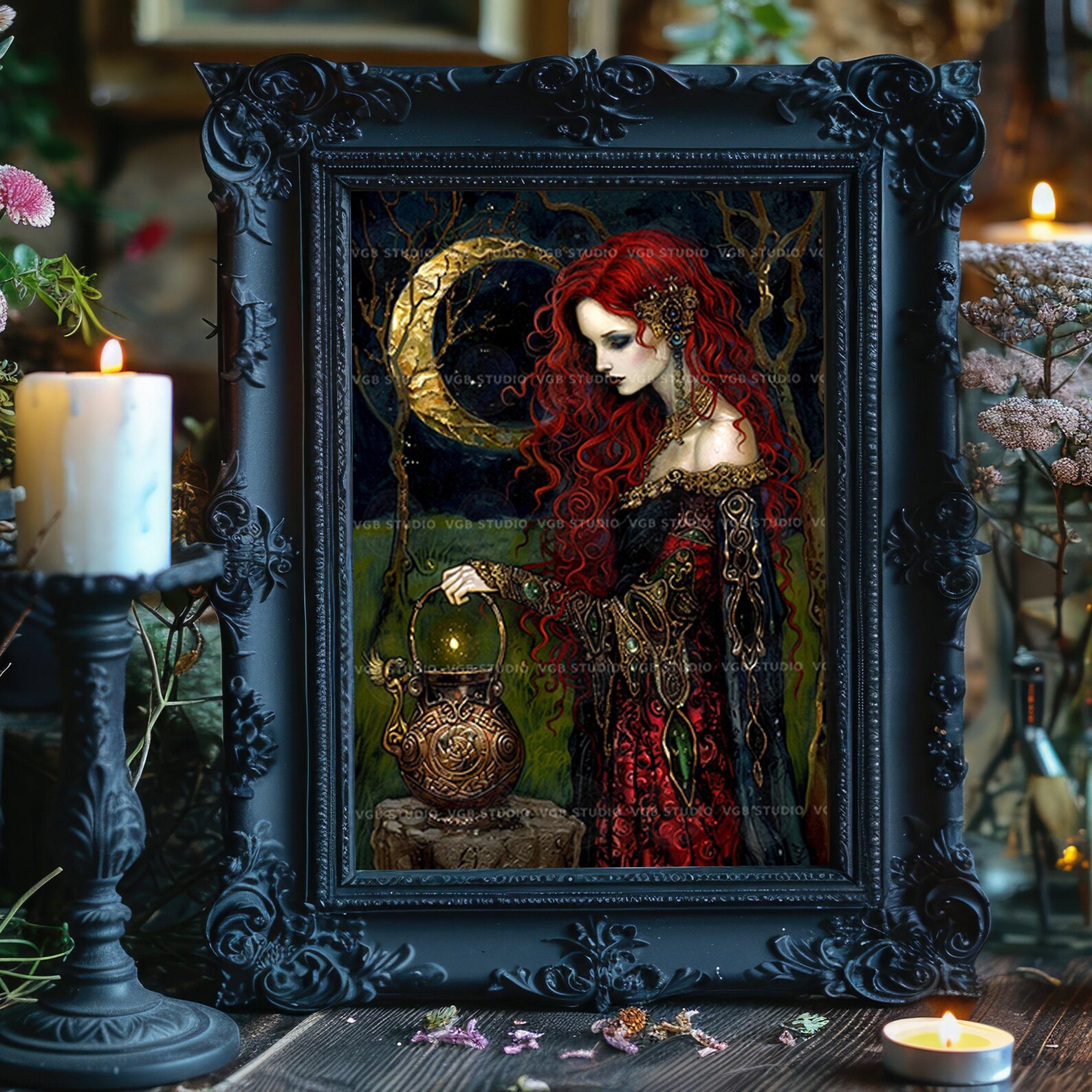 Ceridwen Art Print Celtic Goddess Red Hair Cauldron Magic Moon Witch ...