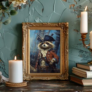Raccoon Pirate Bucaneer Portrait, Nautical Print Art, Dressed Animal ...