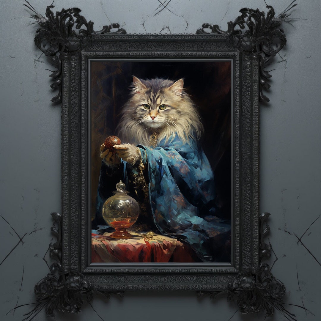 Cat Oracle Gothic Goddess, Victorian Mystic Feline Vintage Poster, Dark ...