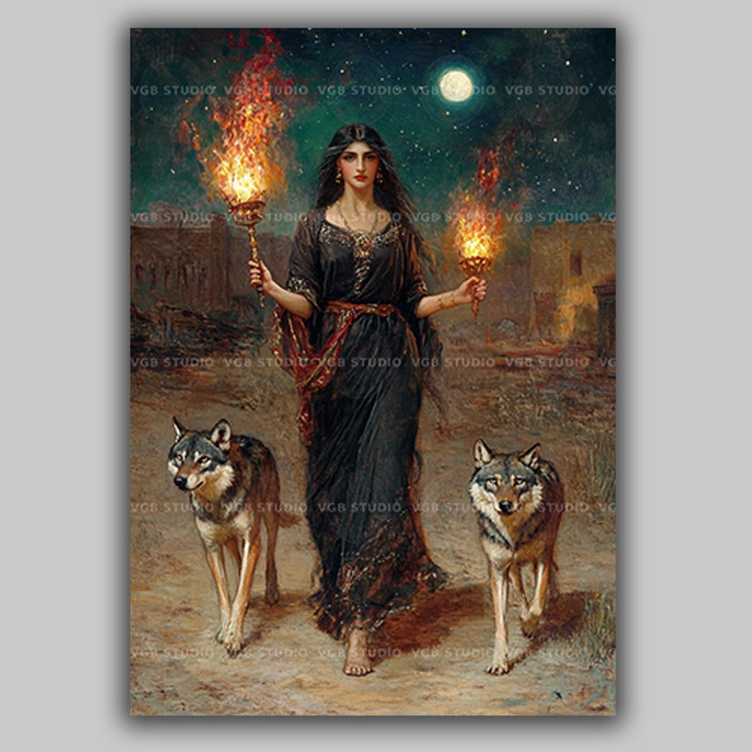 Hecate Goddess of Magic Witchcraft and the Moon Art Print With Wolves ...