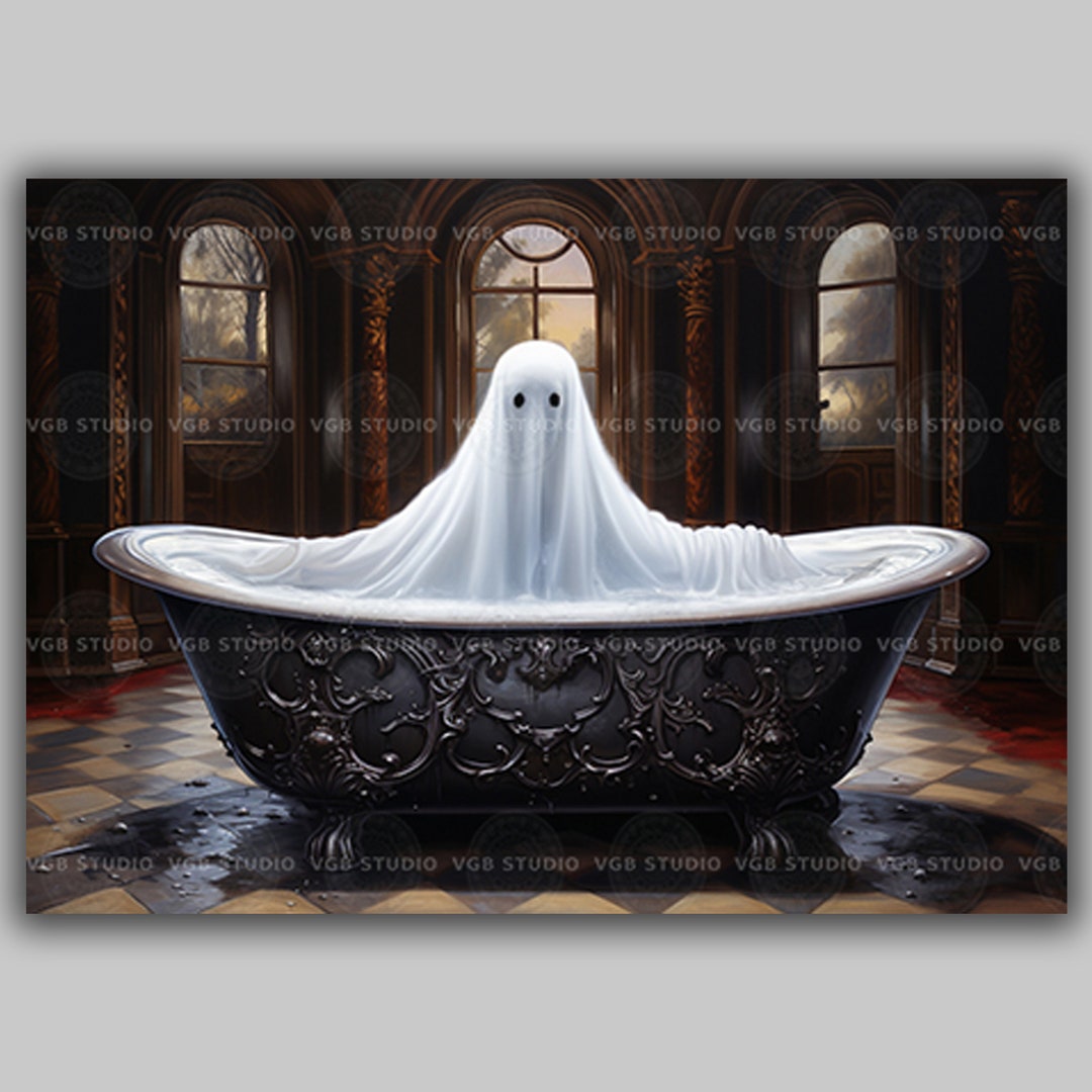 Ghost in Bathtub Art Print Gothic Bathroom Decor Funny Ghostcore ...