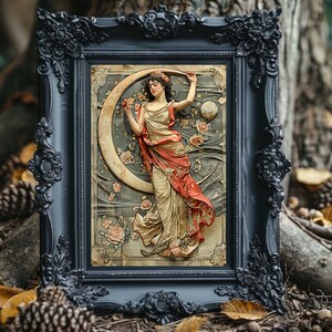 Selene Greek Moon Goddess, Art Deco Luna Vintage Painting, Celestial ...