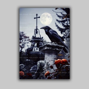 Raven Tombstone Crow Gothic Graveyard Castle, Corvid Print, Dark ...