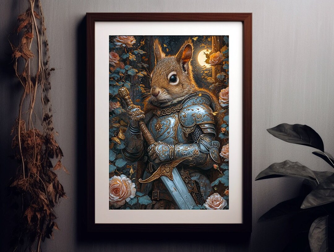Squirrel Knight Medieval Fine Art Print Giclee, Moonlit Enchanted ...