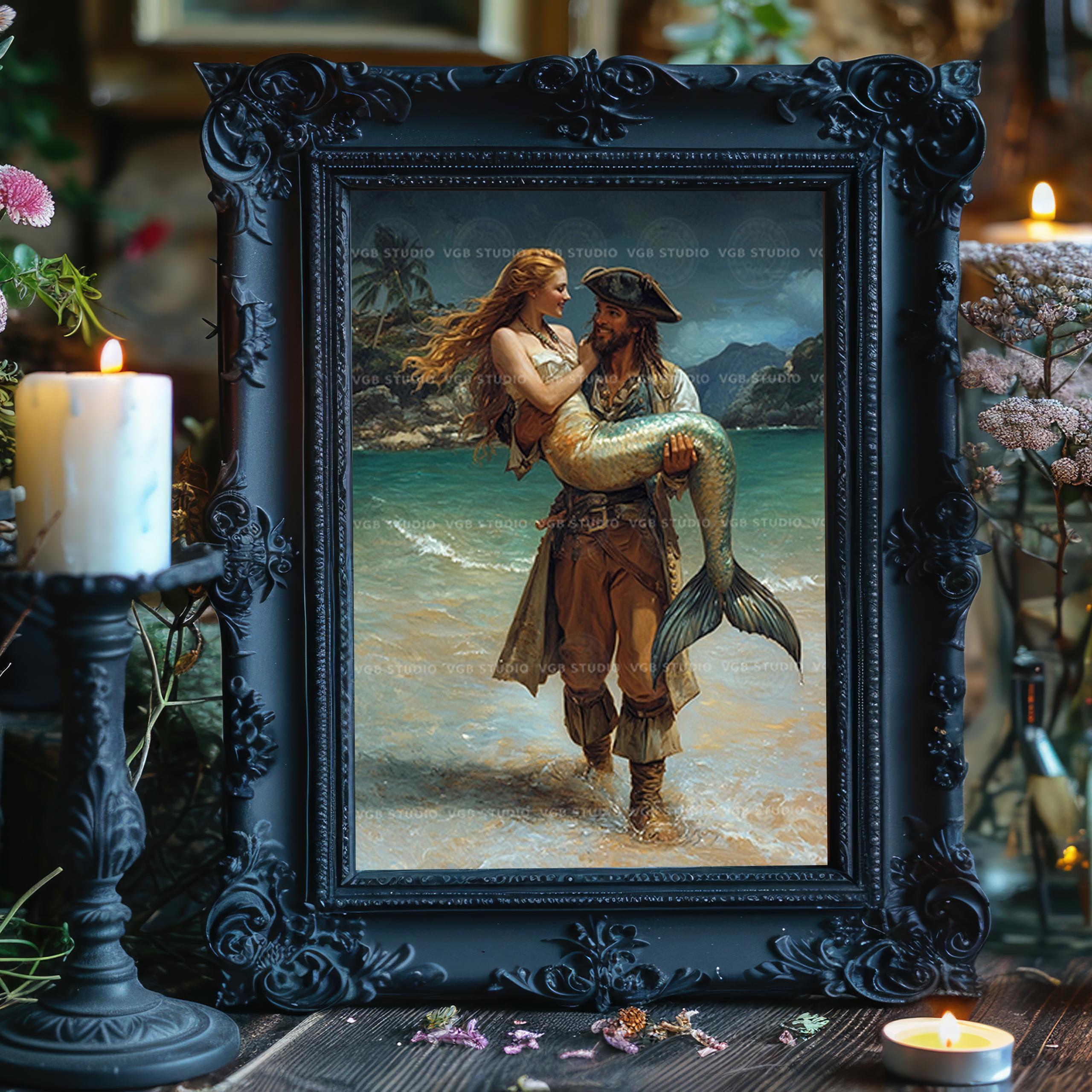Pirate Carrying Mermaid Art Print Fantasy Ocean Romance Nautical Wall ...