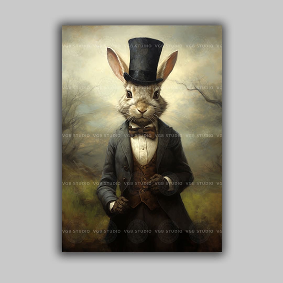 Victorian Rabbit Dapper Gentleman in Top Hat, Funny Bunny Cool Art ...