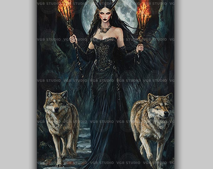 Hecate Triple Moon Art Print Gothic Picture, Witch Decor, Wheel of ...