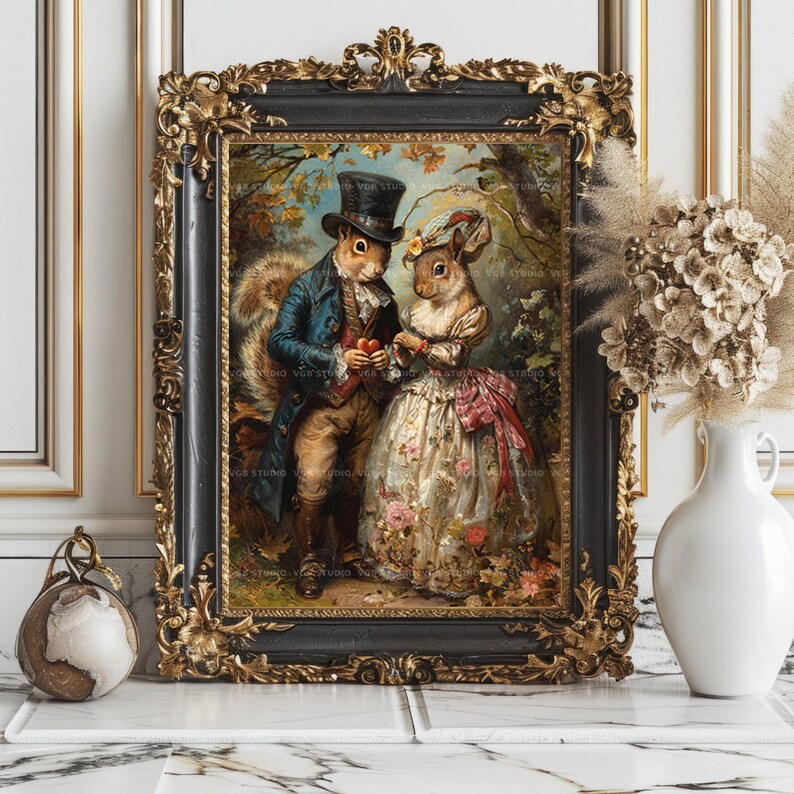 Squirrel Couple Art Print Victorian Quirky Animal Romance Whimsical ...