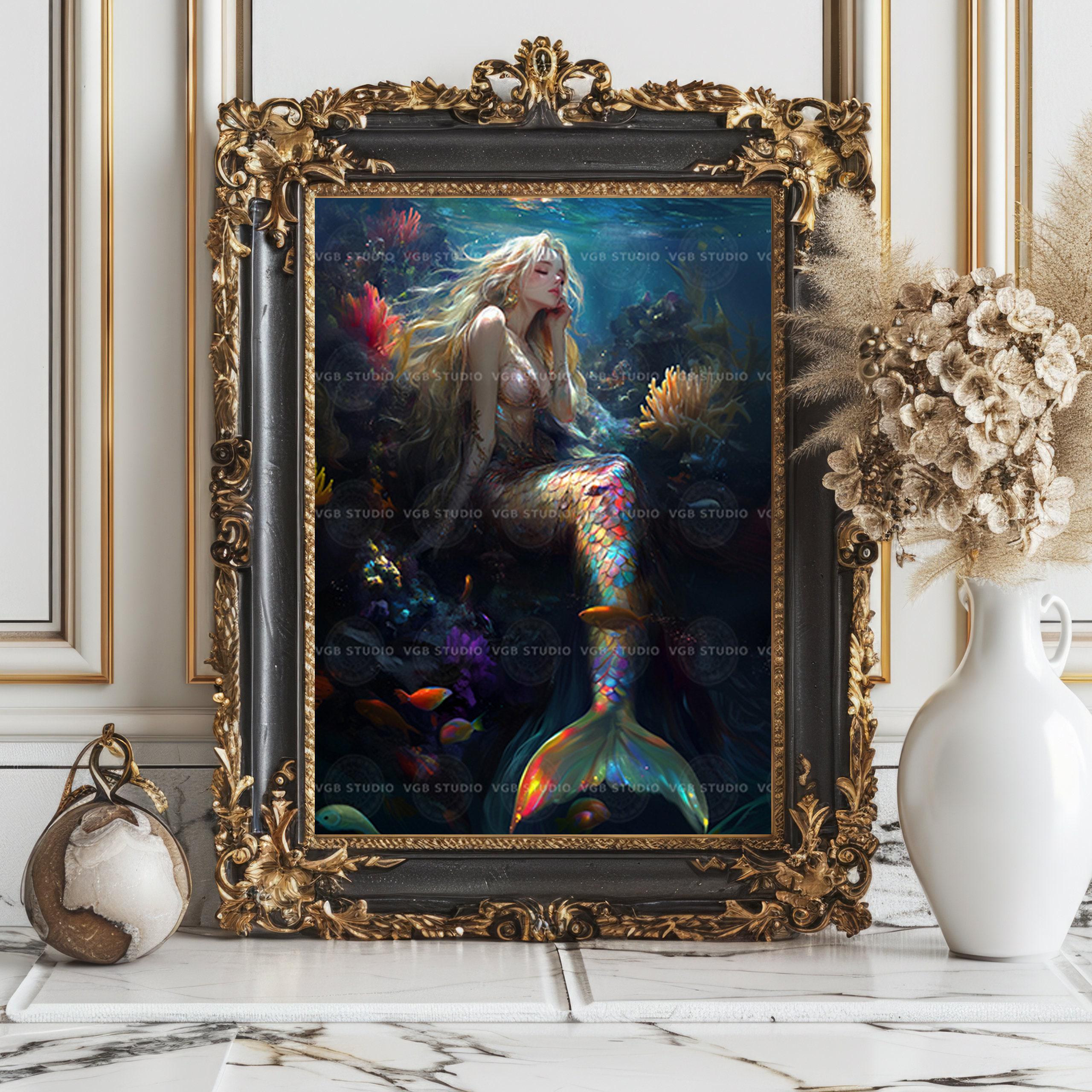 Mermaid Art Print Dreamy Underwater Fantasy Wall Decor Colorful Fish ...