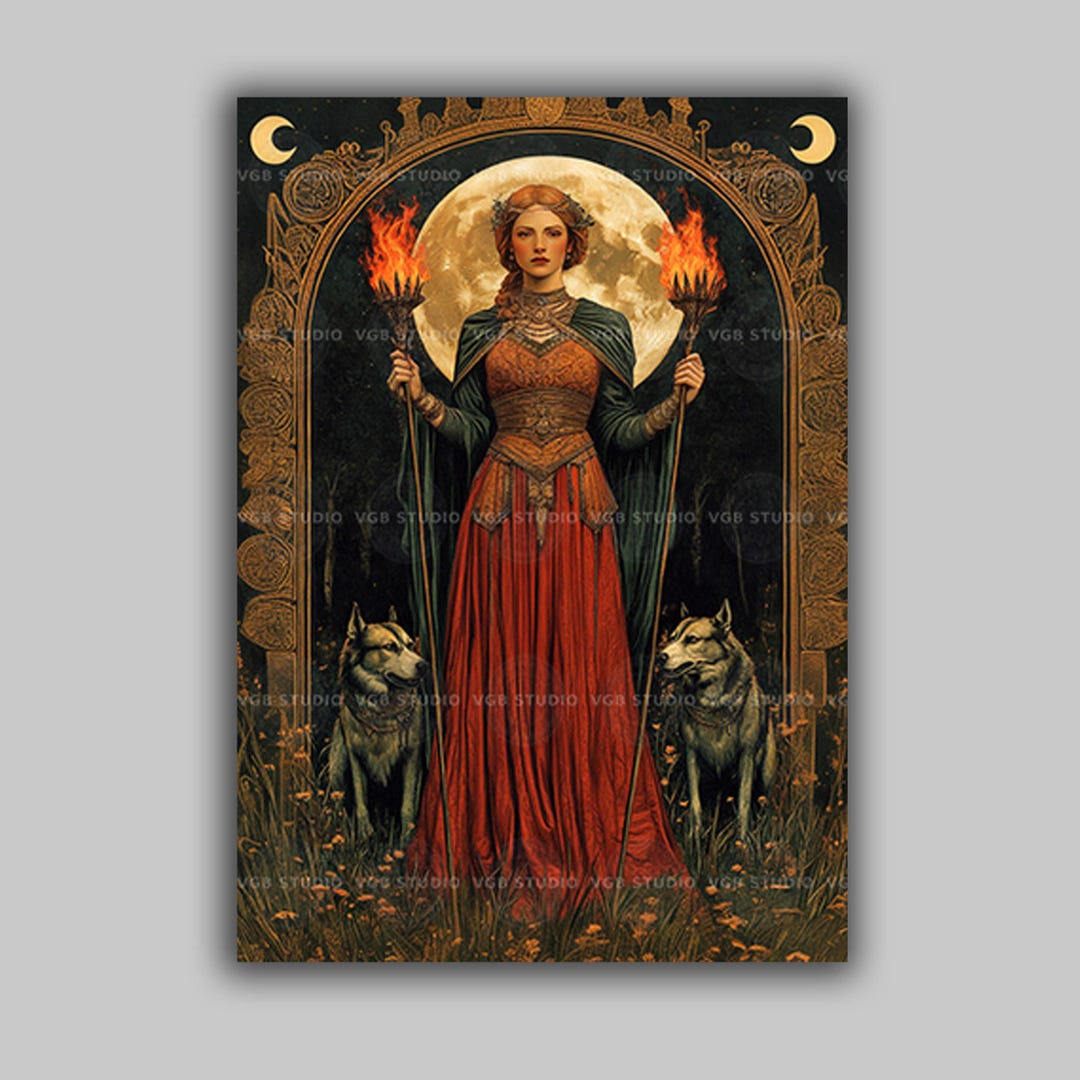 Hecate Art Print Greek Goddess of Witchcraft and the Moon Holding ...