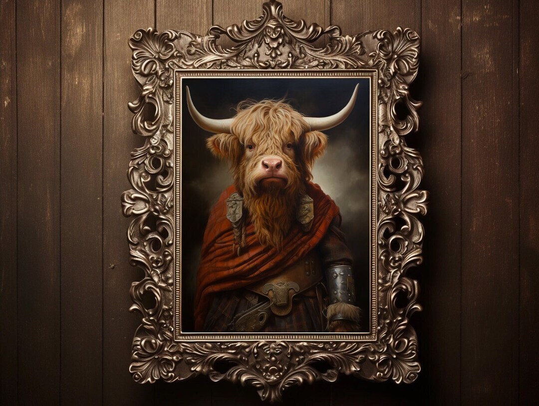 Highlander Scottish Highland Cow Bull Fine Art Giclee Vintage Painting ...