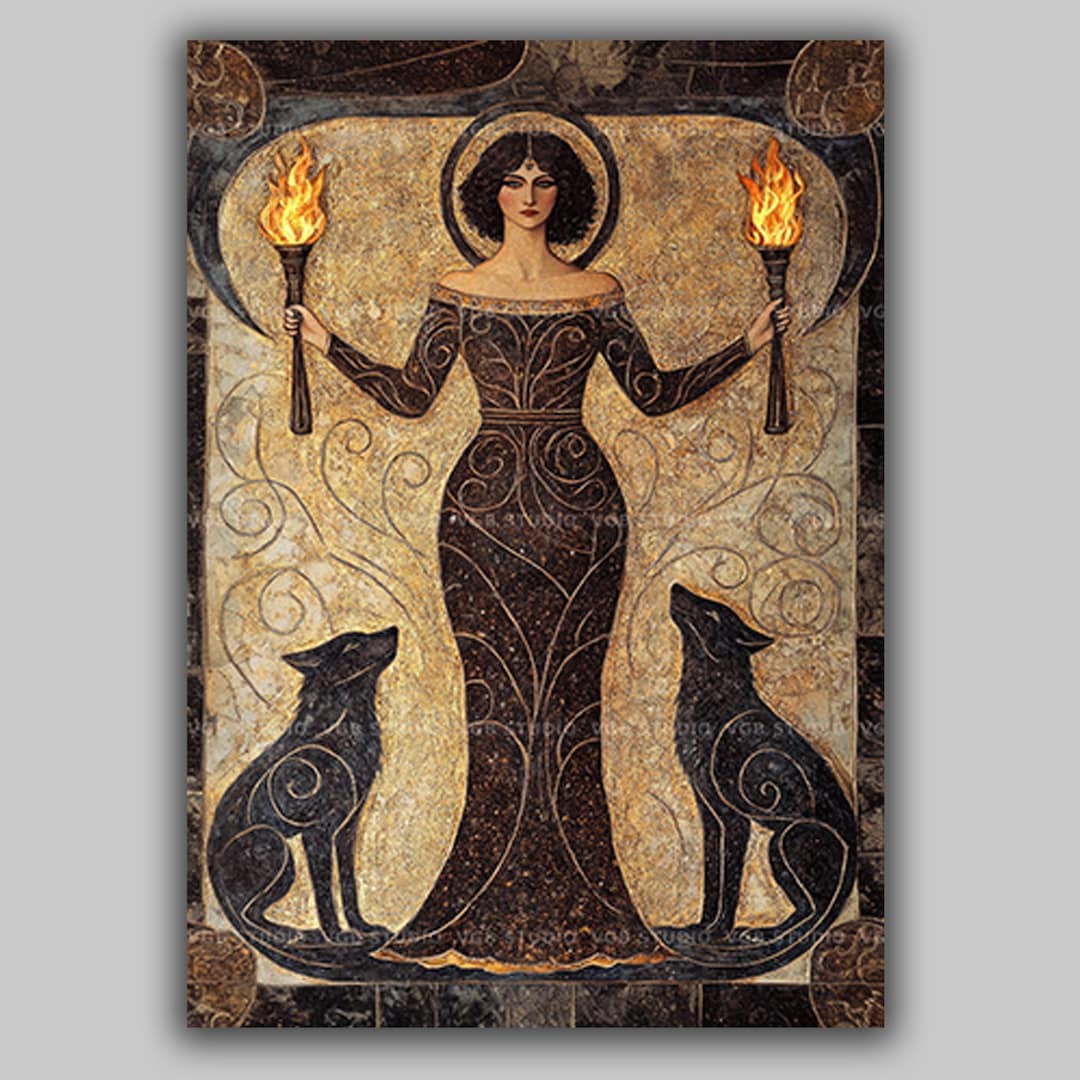 Hecate Greek Goddess Art Print Torchbearer Hounds Painting Pagan Altar ...