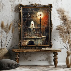 Whimsigoth Ghost Eating Ice Cream Cone Under Full Moon Painting Giclee ...