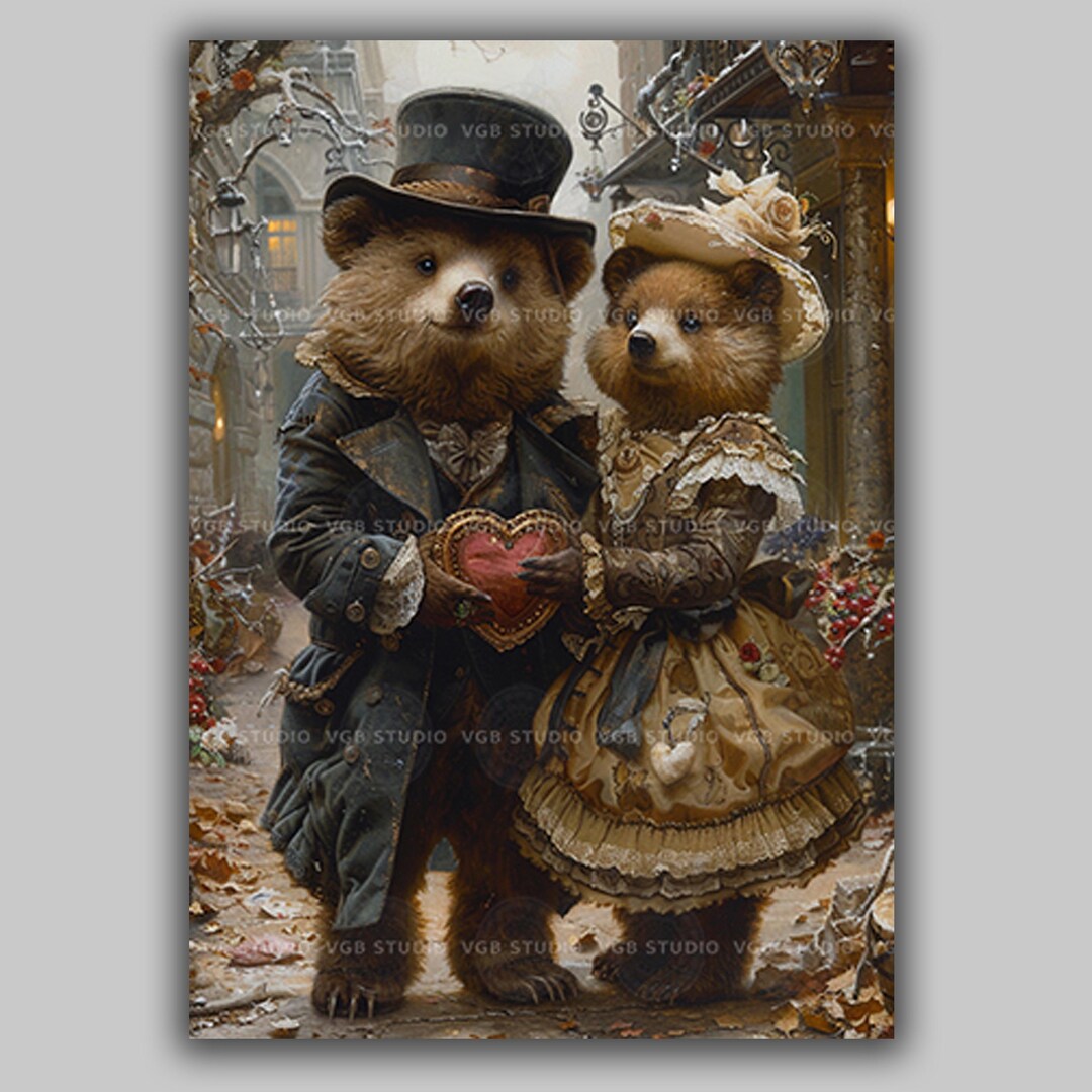 Victorian Bear Couple Valentines Day Romantic Art Print,woodland Animal ...