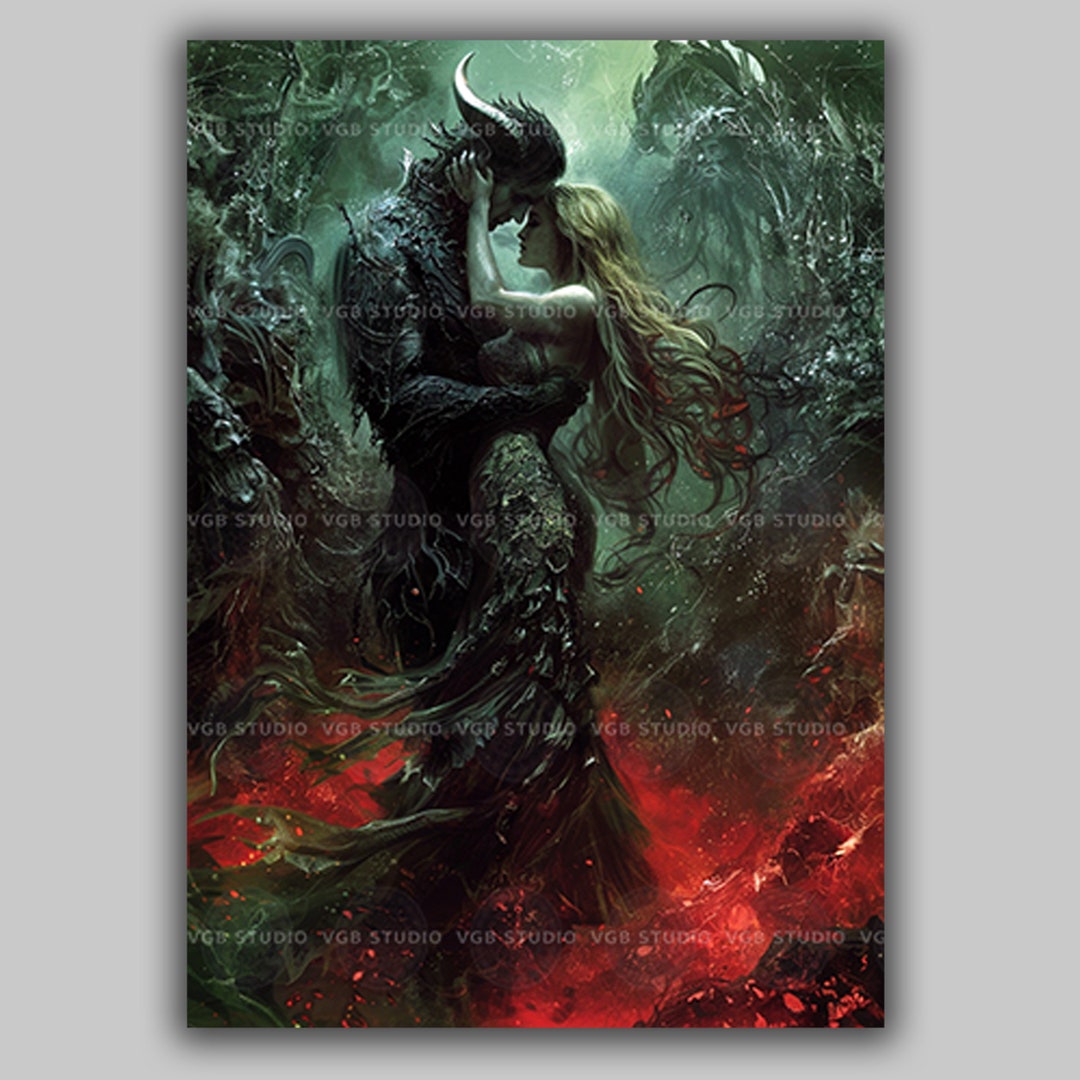 Hades and Persephone Love Store Print, Fiery Underworld Lovers Art ...