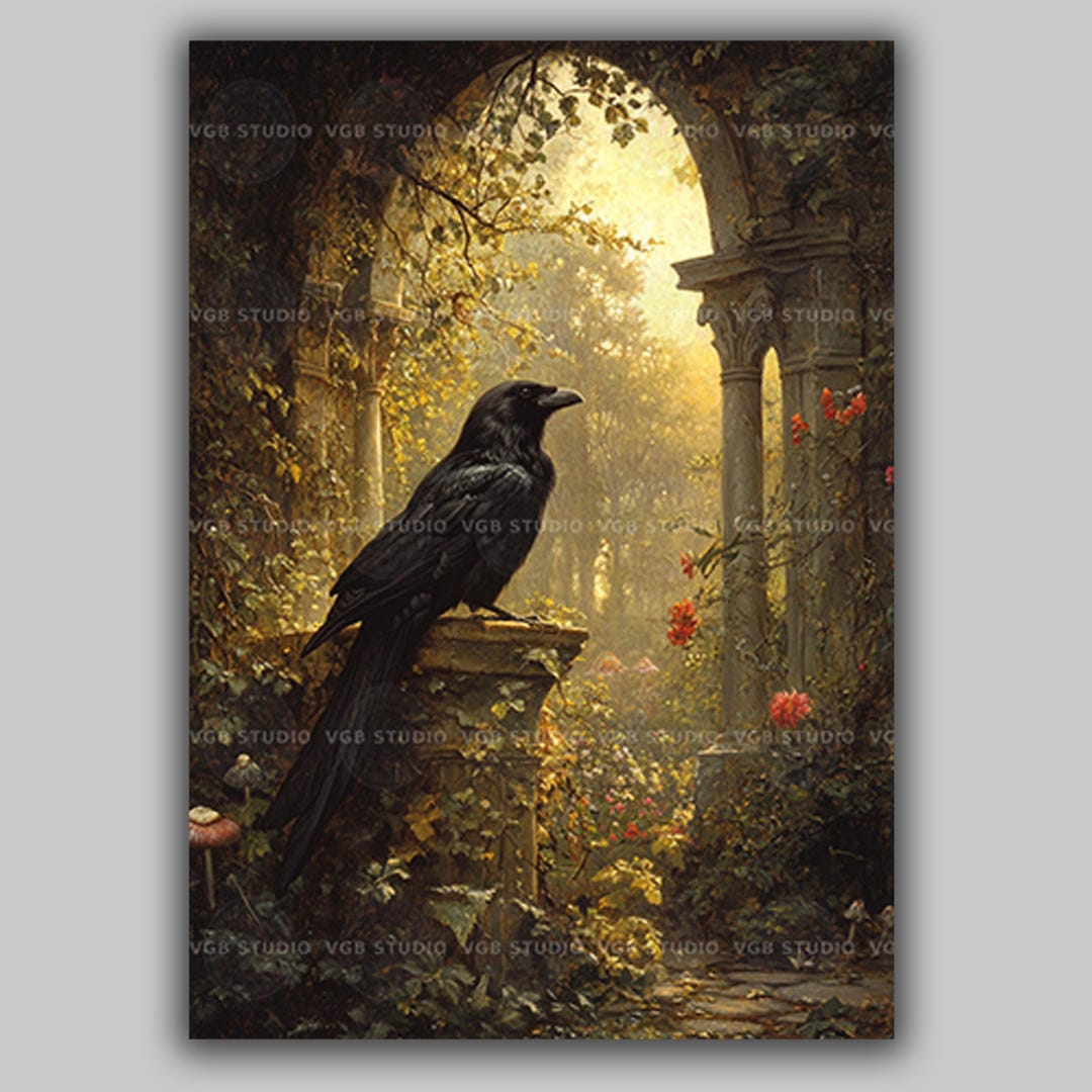 Raven Art Print Gothic Crow Decor Dark Academia Aesthetic Enchanted Ivy ...