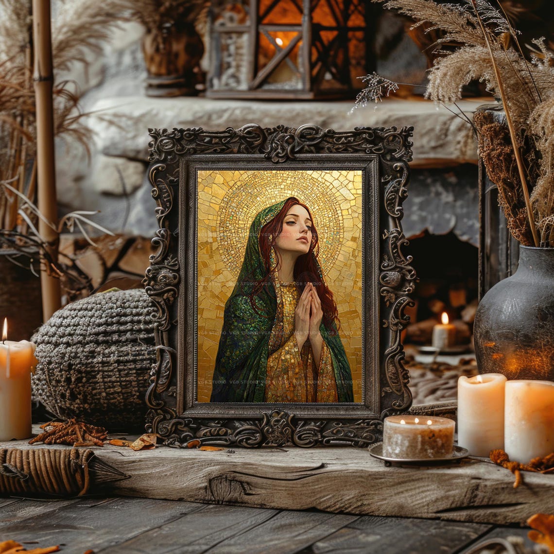 Mary Magdalene Art Print Mosaic Wall Art Virgin Mary Icon Gold Art ...