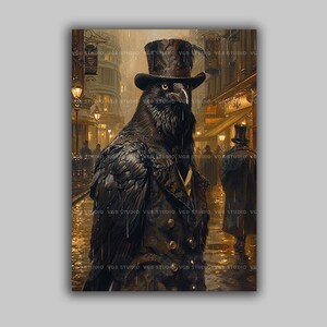 Crow Top Hat Raven Victorian Gentleman Walking Through City, Fancy ...