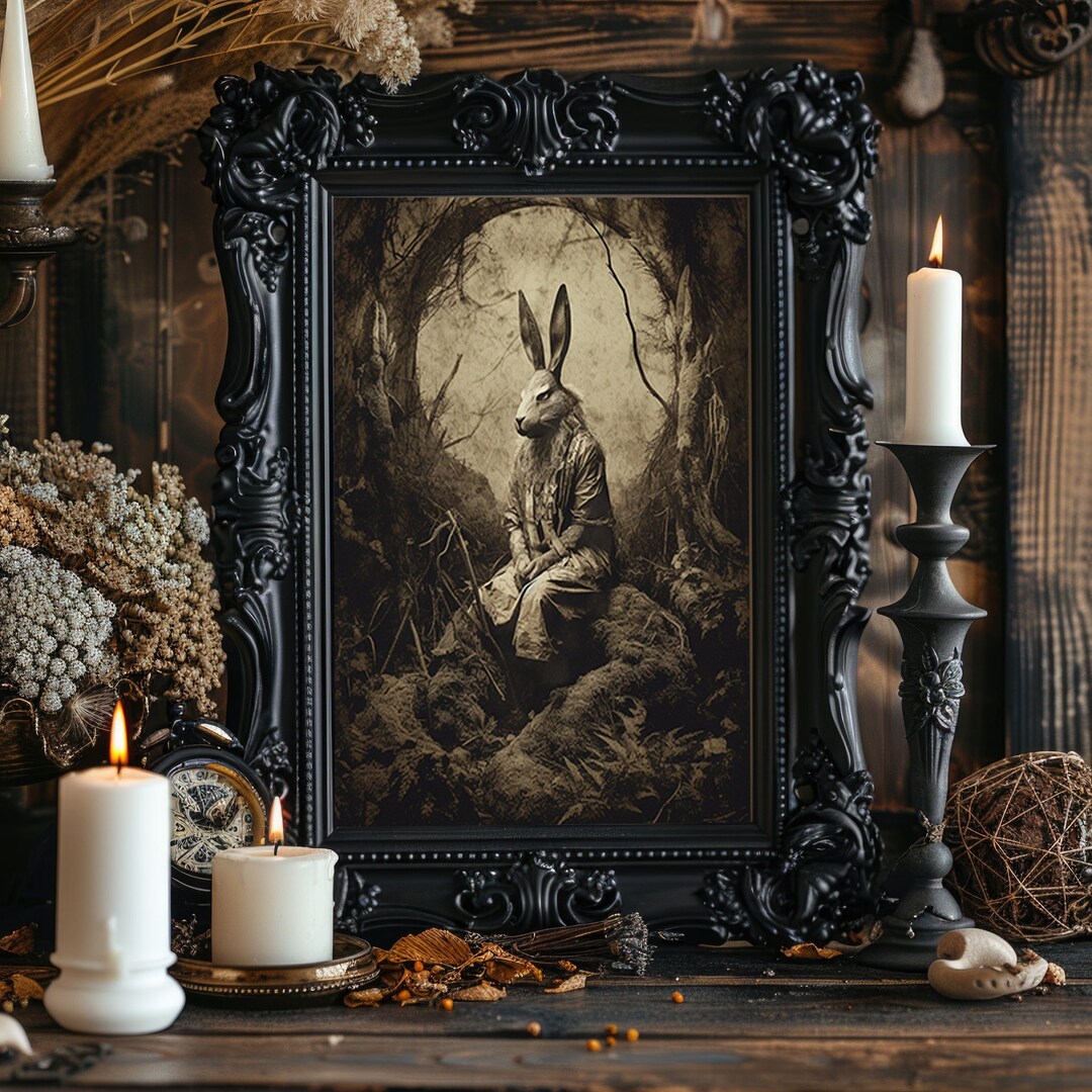 Witchy Rabbit Dark Forest Full Moon, Bunny Dark Fantasy, Cottagecore ...