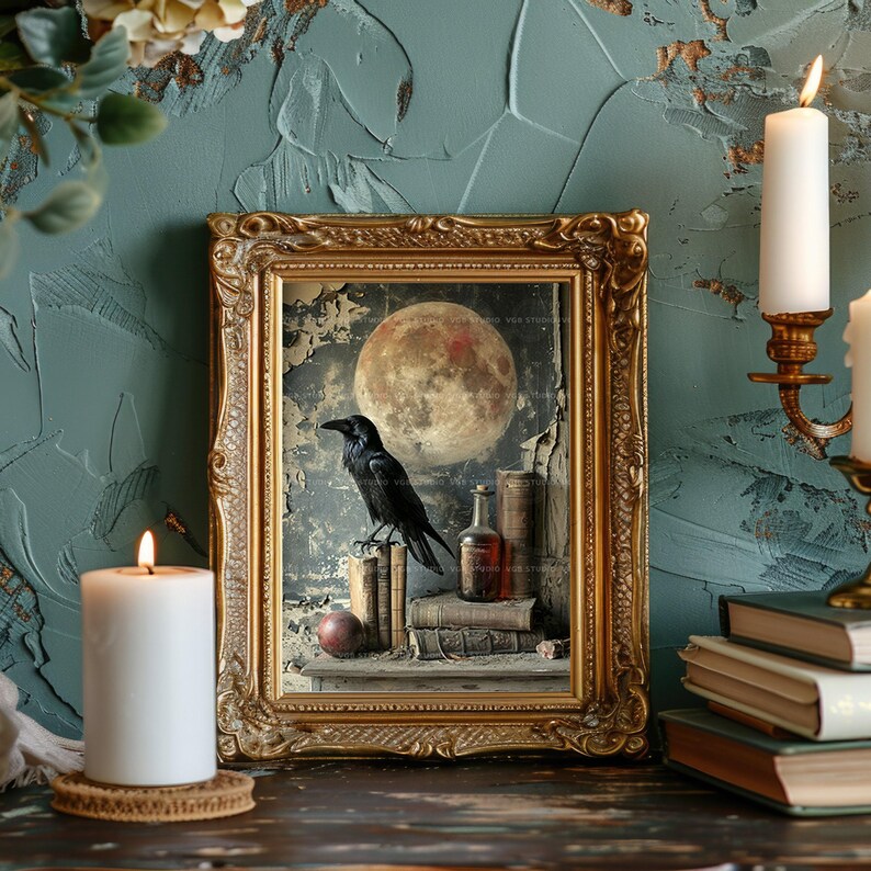 Gothic Raven Art Print Dark Academia Wall Decor Edgar Allan Poe Poster ...