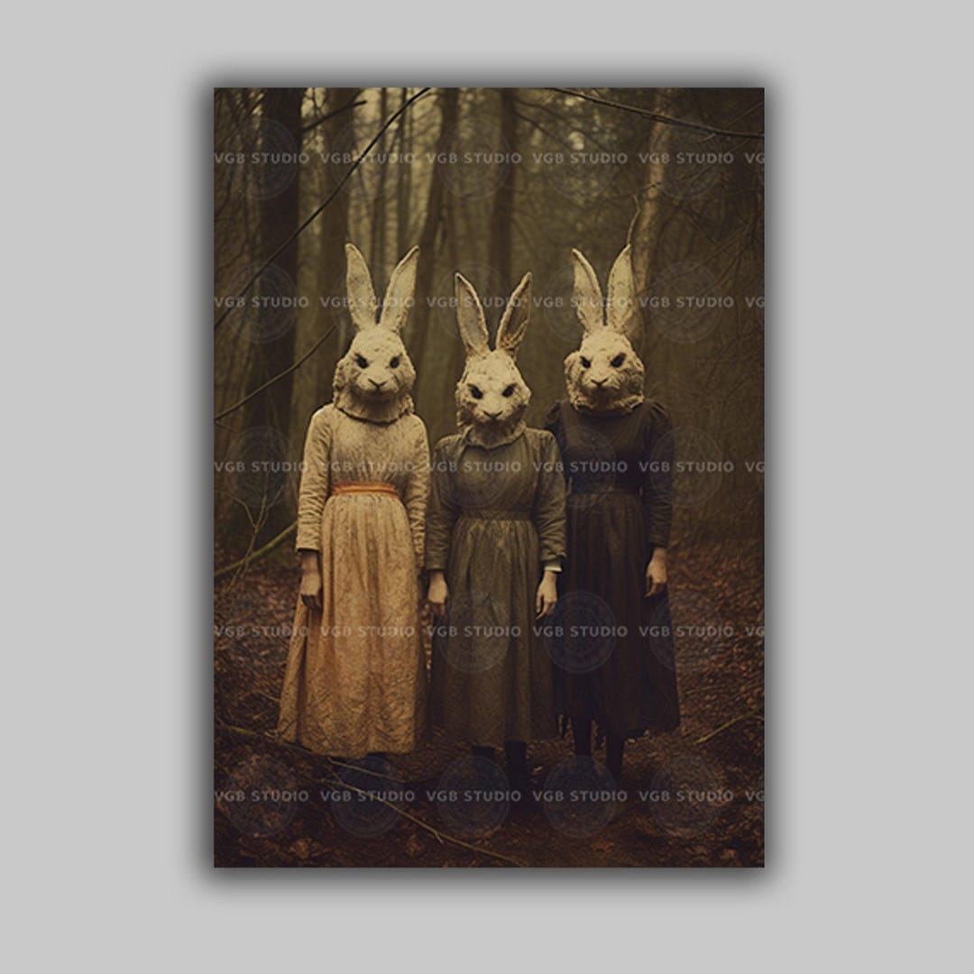Creepy Rabbit Cult Art Print Gothic Forest Folklore Surreal Animal Wall ...