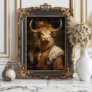 Highland Cow Lady Royalty Renaissance Gentleman Portrait Print ...