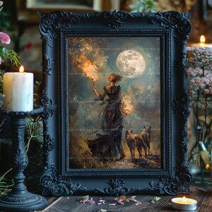 Hecate Night Goddess Print, Hekate Full Moon Holding Torches With ...