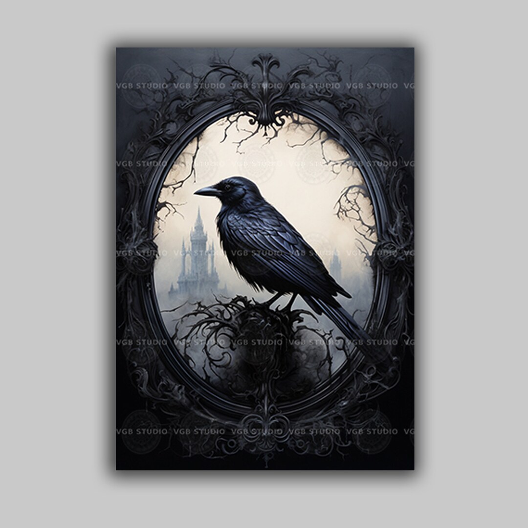 Crow Gothic Print Portrait, Victorian Raven Poster, Dark Academy Art ...