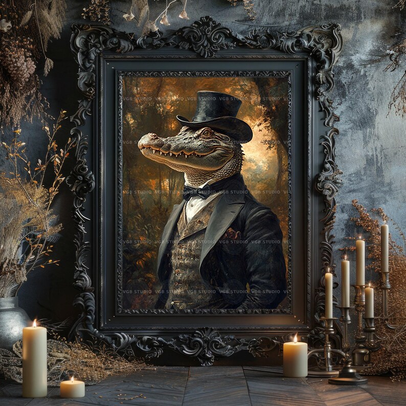 Alligator Art Print Victorian Animal Portrait Dapper Reptile Wall Decor ...