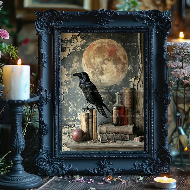 Gothic Raven Art Print Dark Academia Wall Decor Edgar Allan Poe Poster ...