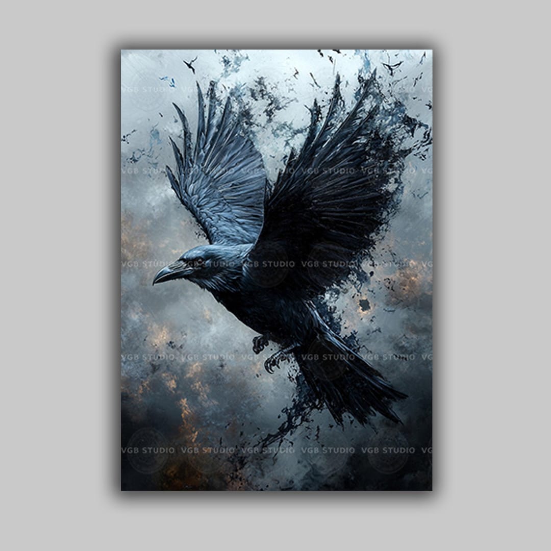 Raven Art Print Dark Fantasy Bird Wall Decor Gothic Animal Painting ...