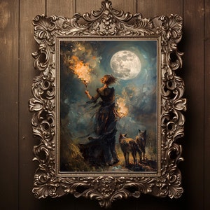Hecate Night Goddess Print, Hekate Full Moon Holding Torches With ...
