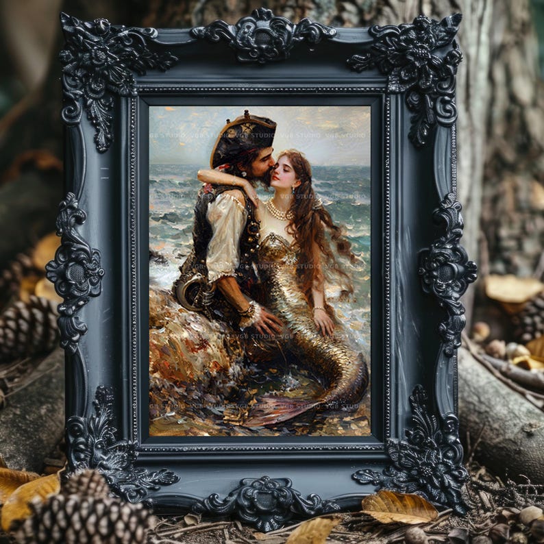Pirate and Mermaid Romance Art Ocean Fantasy Illustration Enchanted ...