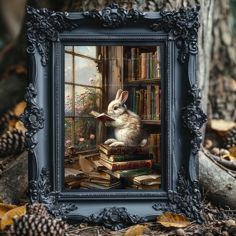 Rabbit Reading Book Victorian Abandoned Library Print, Bookish ...