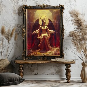 Lilith Sitting Throne Devil Print, Demon Baroque Dark Art, Occult ...