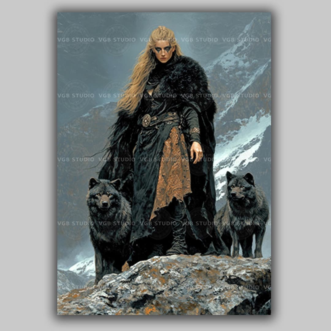 Angrboda Norse Goddess Art Print Dark Wolf Mother Mountains Powerful ...