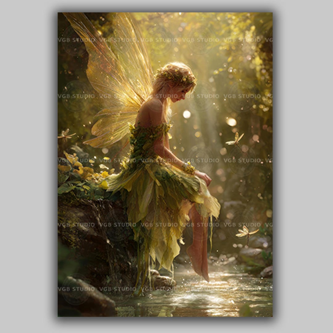 Woodland Fairy Art Print Whimsical Fae by Stream Fantasy Forest Decor ...