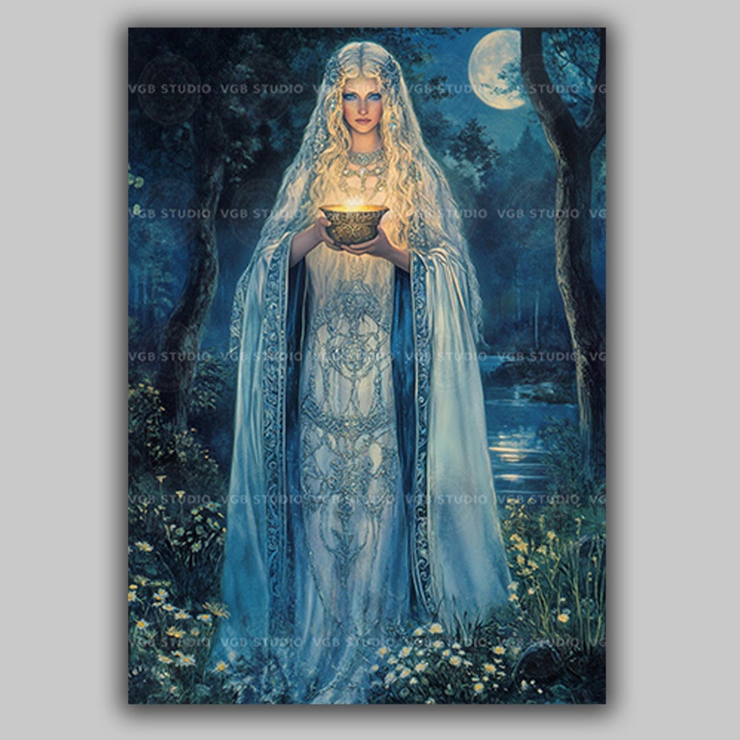 Lady of Avalon Arthurian Legend Decor, Mystic Lake Priestess Artwork ...