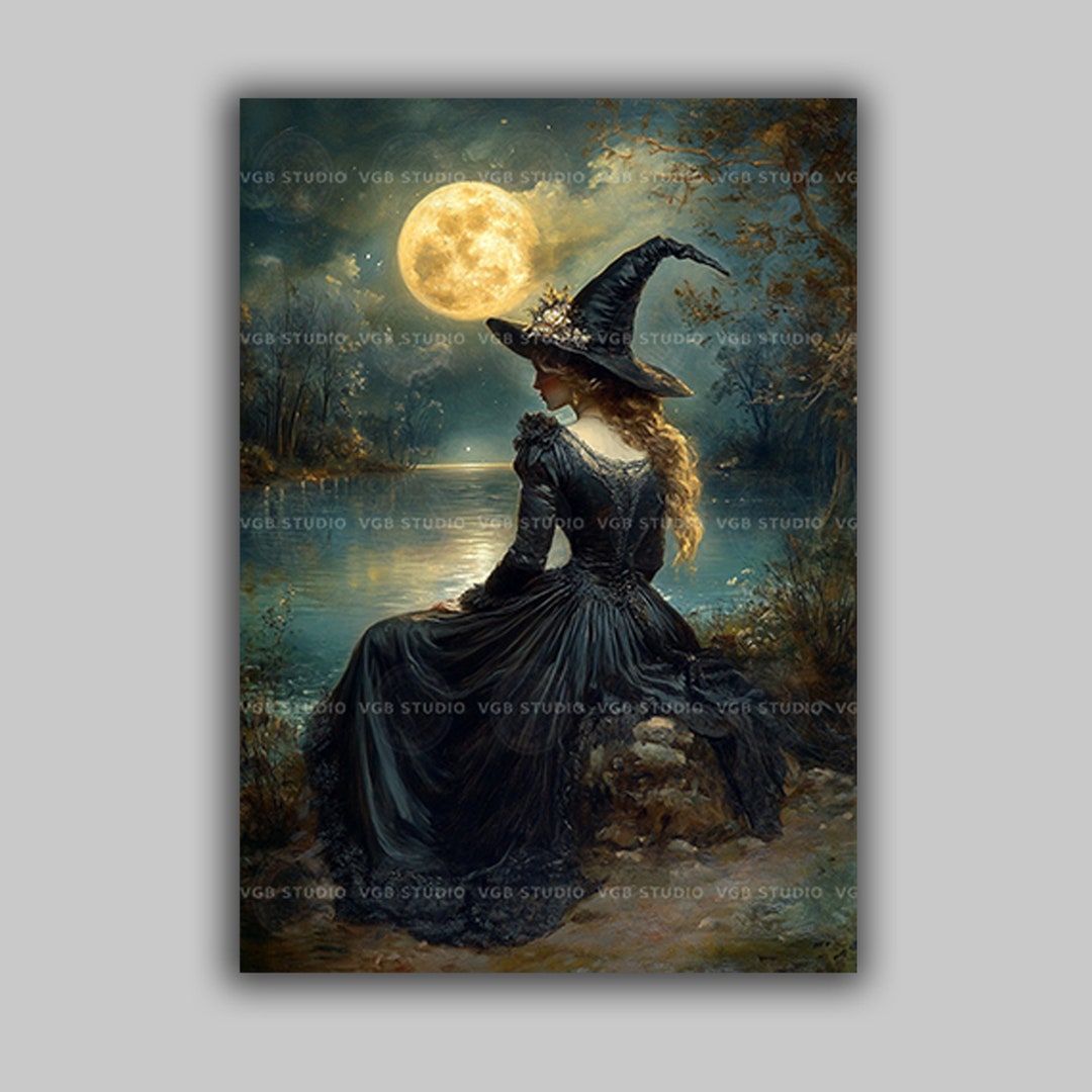 Moonlit Witch by the Lake Elegant Gothic Fantasy Art Print With ...