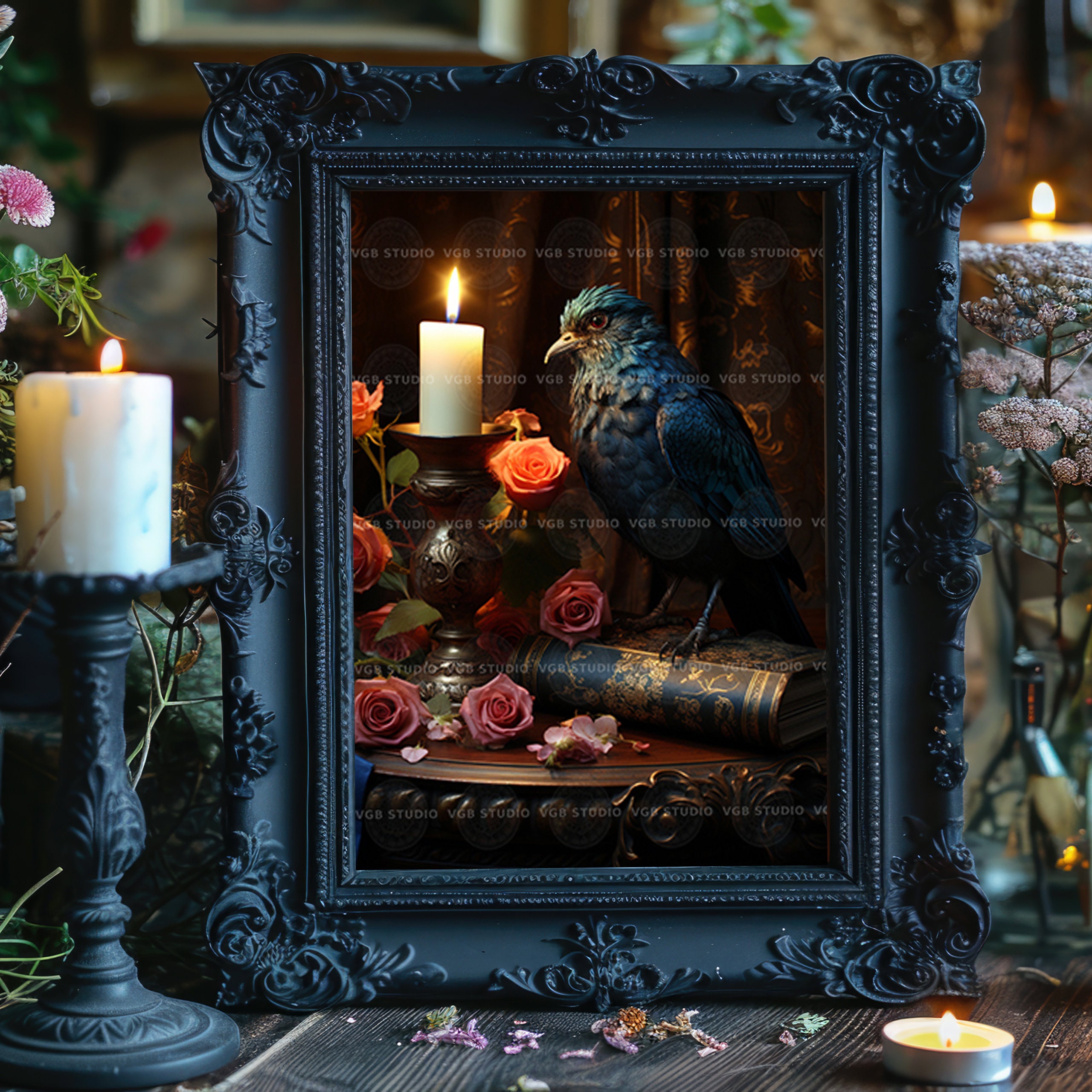 Gothic Crow Victorian Library, Raven Edgar Allan Poe, Dark Academy Art ...