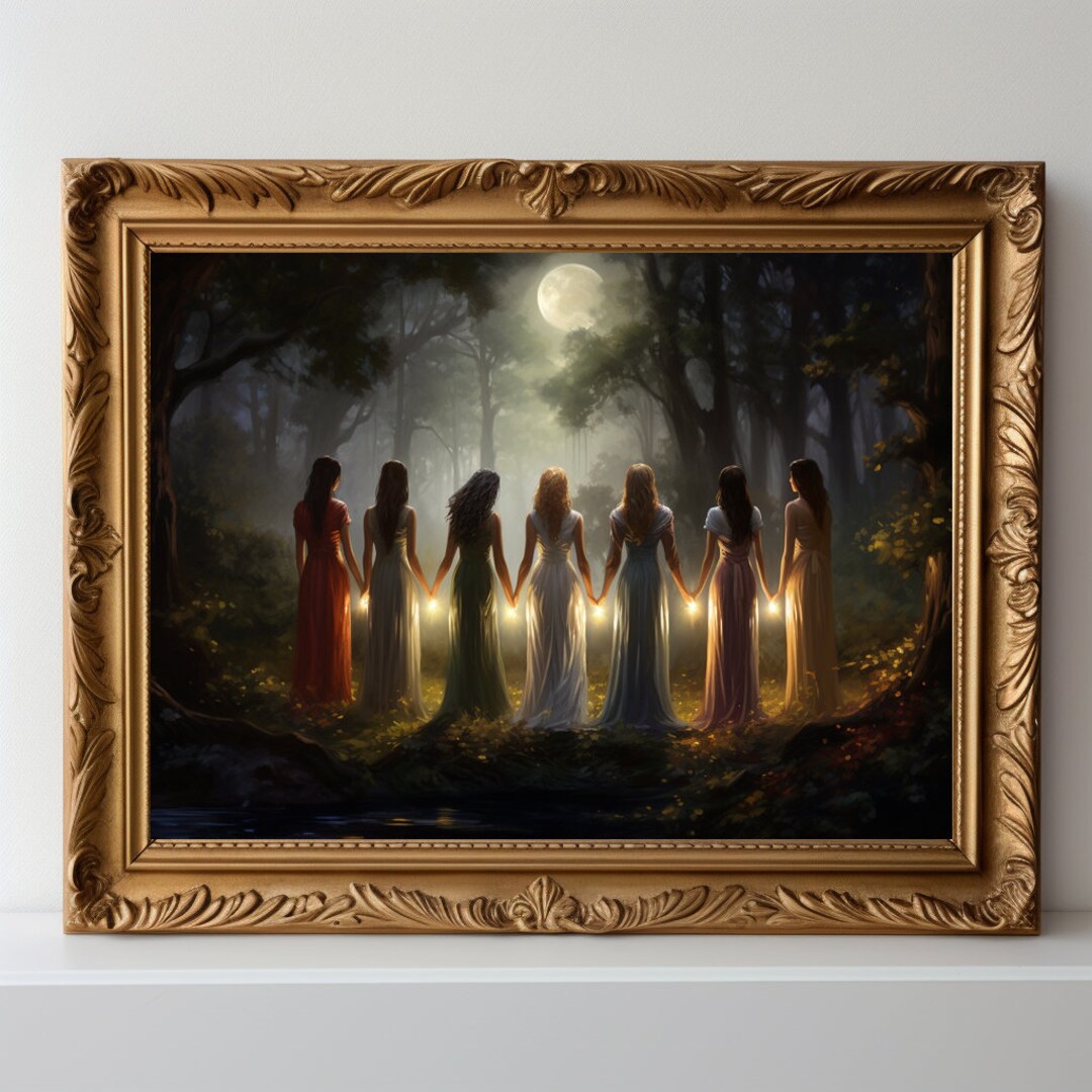 Moon Ritual Witchy Circle Incantation Mythical Print, Mystic Luna ...