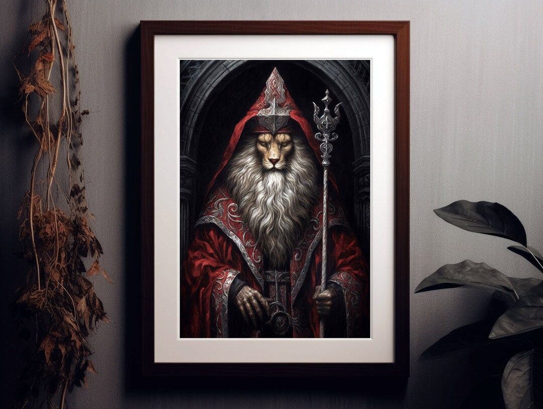 Gothic Royal Lion Mage Print, Medieval Lion Art, Black Magic Vintage ...
