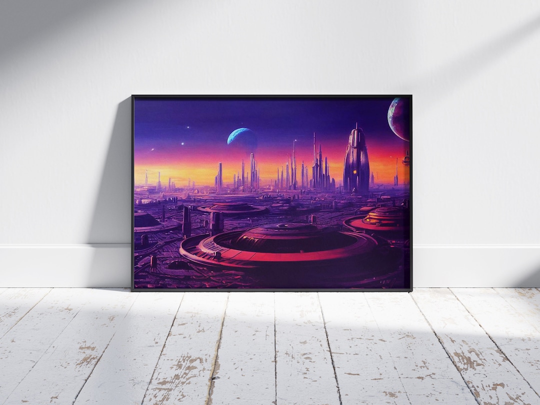 City on Alien Planet, Retro Futurism Art, Sci-fi Pop Space Vintage ...