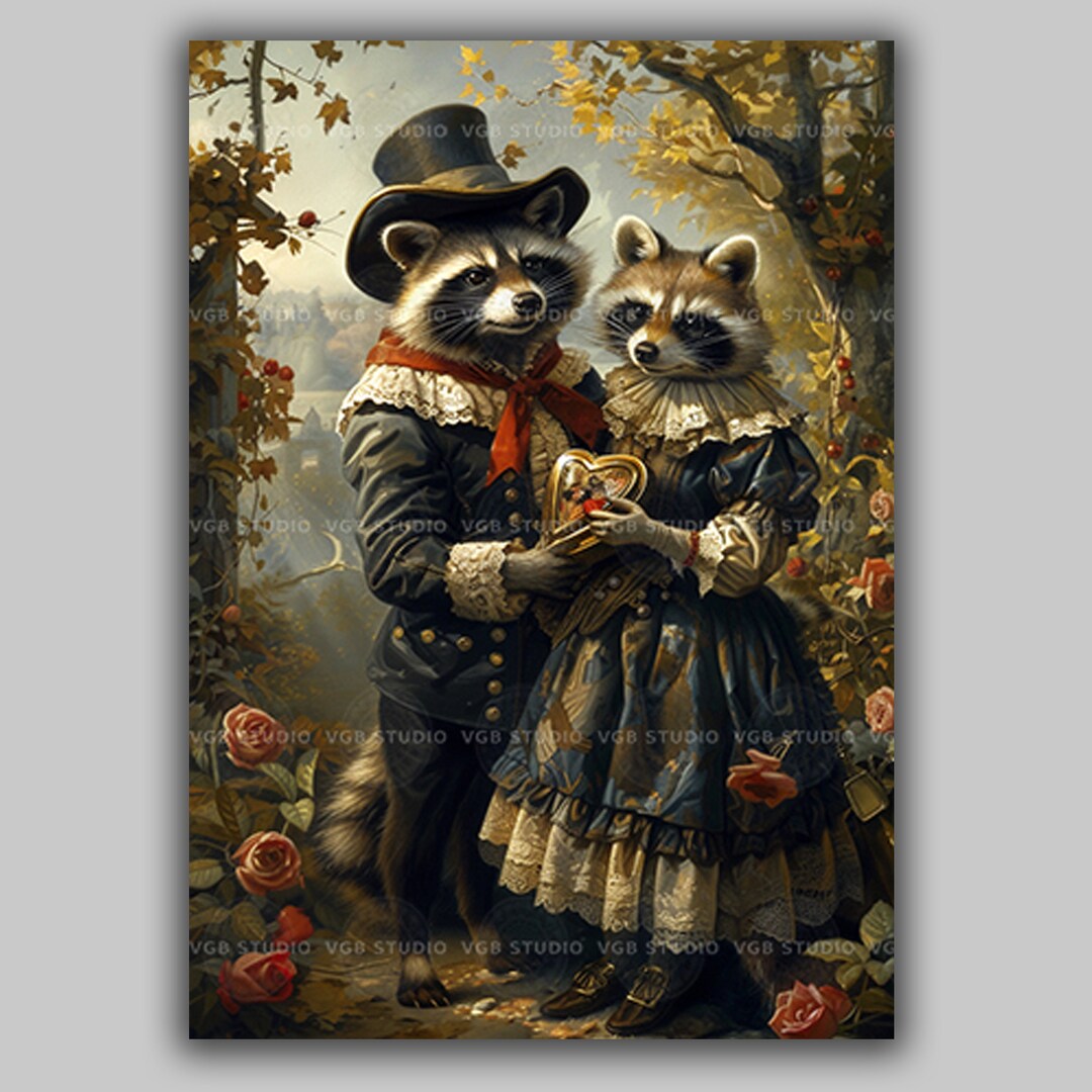 Victorian Raccoon Couple Fine Art Print, Whimsical Animal Portrait ...