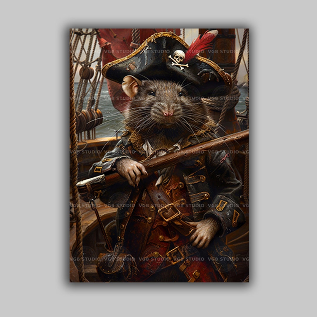 Mouse Pirate Rat Bucaneer Portrait, Nautical Print Art, Dressed Animal ...