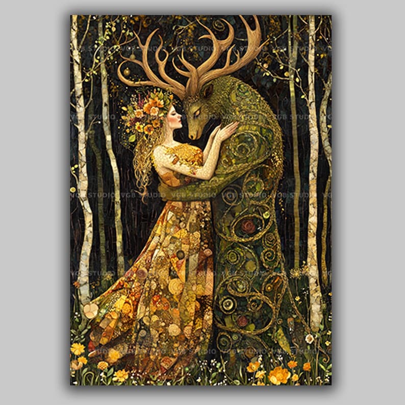 Beltane May Queen Art Print | Spring Festival Deer Spirit Antlers ...